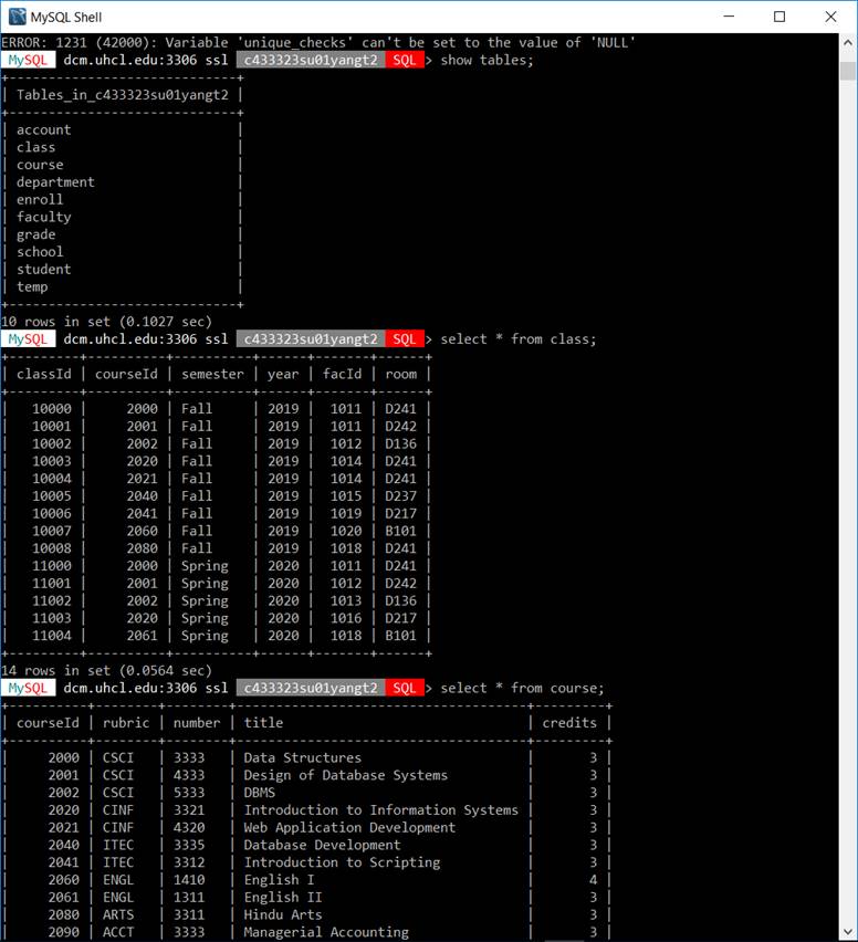 · Use \source to run the SQL commands increatetoyu.sql.txt.